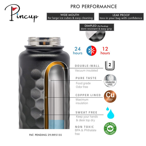 32 oz Black Dimple Water Bottle with Straw Lid, Double-Walled - Groovy ...